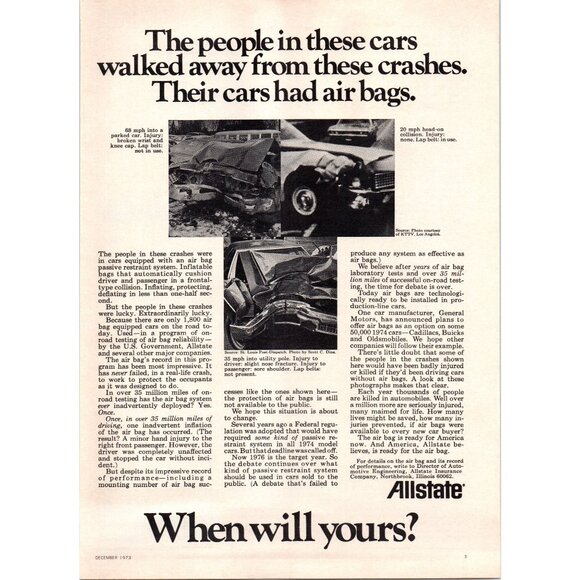 Allstate | Art | 973 Allstate Car Insurance Vintage Print Ad Air Bag ...